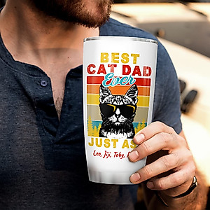 Wassmin Personalized Best Cat Dad Tumbler Cup With Lid 20oz 30oz Stainless Steel Double Wall Vacuum Insulated Tumblers Coffee Travel Mug Fathers Birthday Christmas Drinking Cups Cats Owners Lovers
