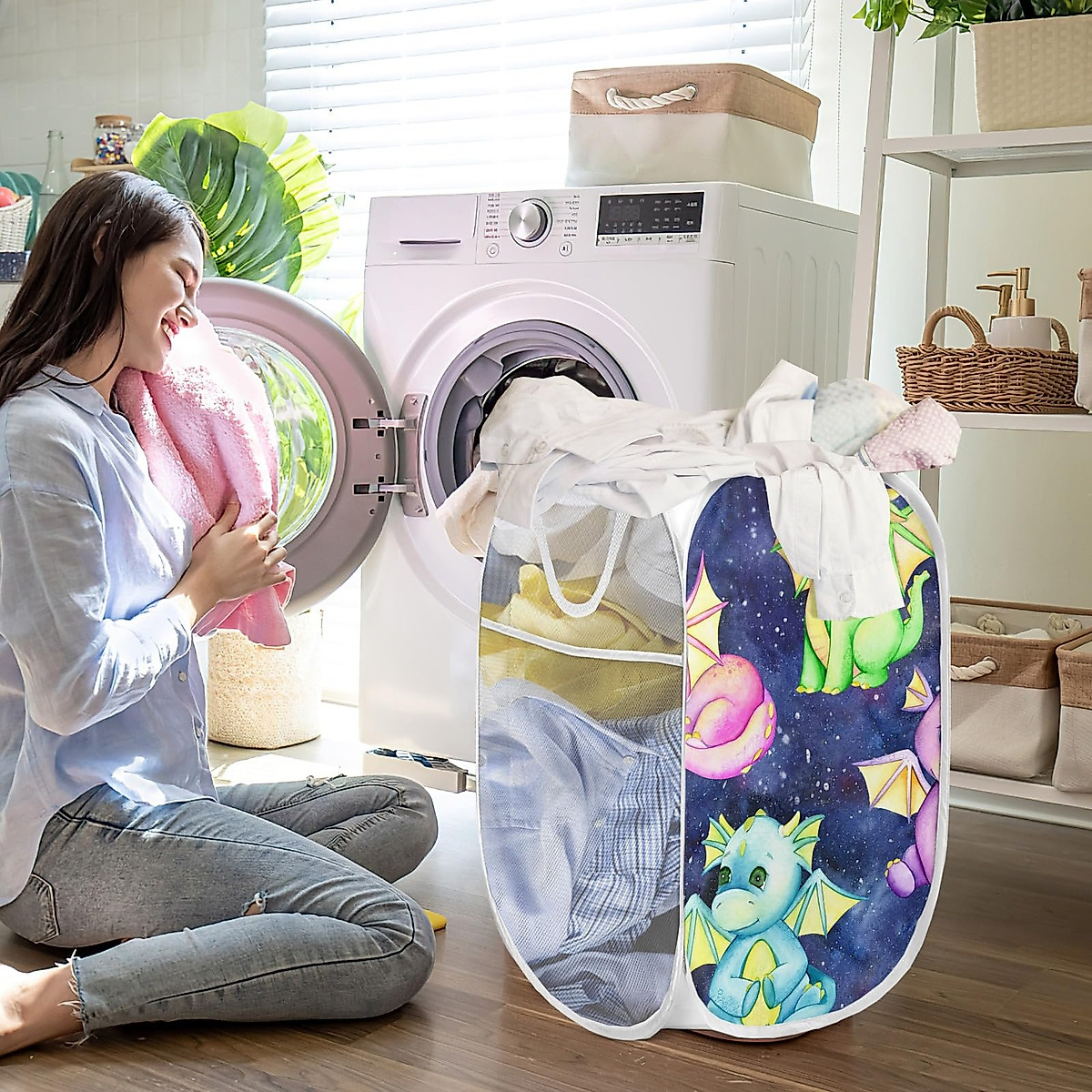 Dragon Cute Laundry Basket Hamper,Collapsible Mesh Baskets for Kids Room,Clothes, Nursery Decor