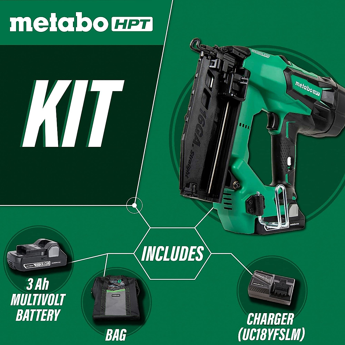 Metabo HPT 18V MultiVolt™ Cordless Finish Nailer Kit | Includes 1 Battery | 16 Gauge | Lifetime Tool Warranty | NT1865DMS