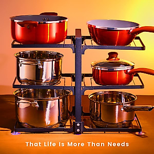 HOYRR Pots and Pans Organizer,Pot Organizer Rack For Under Cabinet,Pan Organizer,6 Tier Bilateral Adjustable Pot Rack,Pot and Pan Organiser For Kitchen Organisation and Storage.(Black)