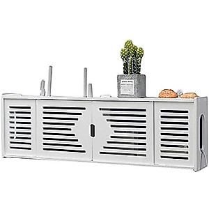 Hoernflk Large Wireless Router Rack Living Room Wall-Mounted WiFi Storage Box Wall Decoration TV Lower Plug-in Shielding Box Set-top Box Shelf-no Punch (L)