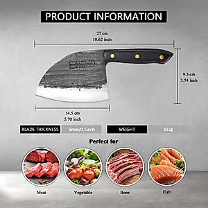 HDMD Serbian Chefs Knife Hand Forged Meat Cleaver Knife For Meat Cutting, Full Tang Serbian Knife High Carbon Steel Butcher Knife Kitchen Cleaver Knife