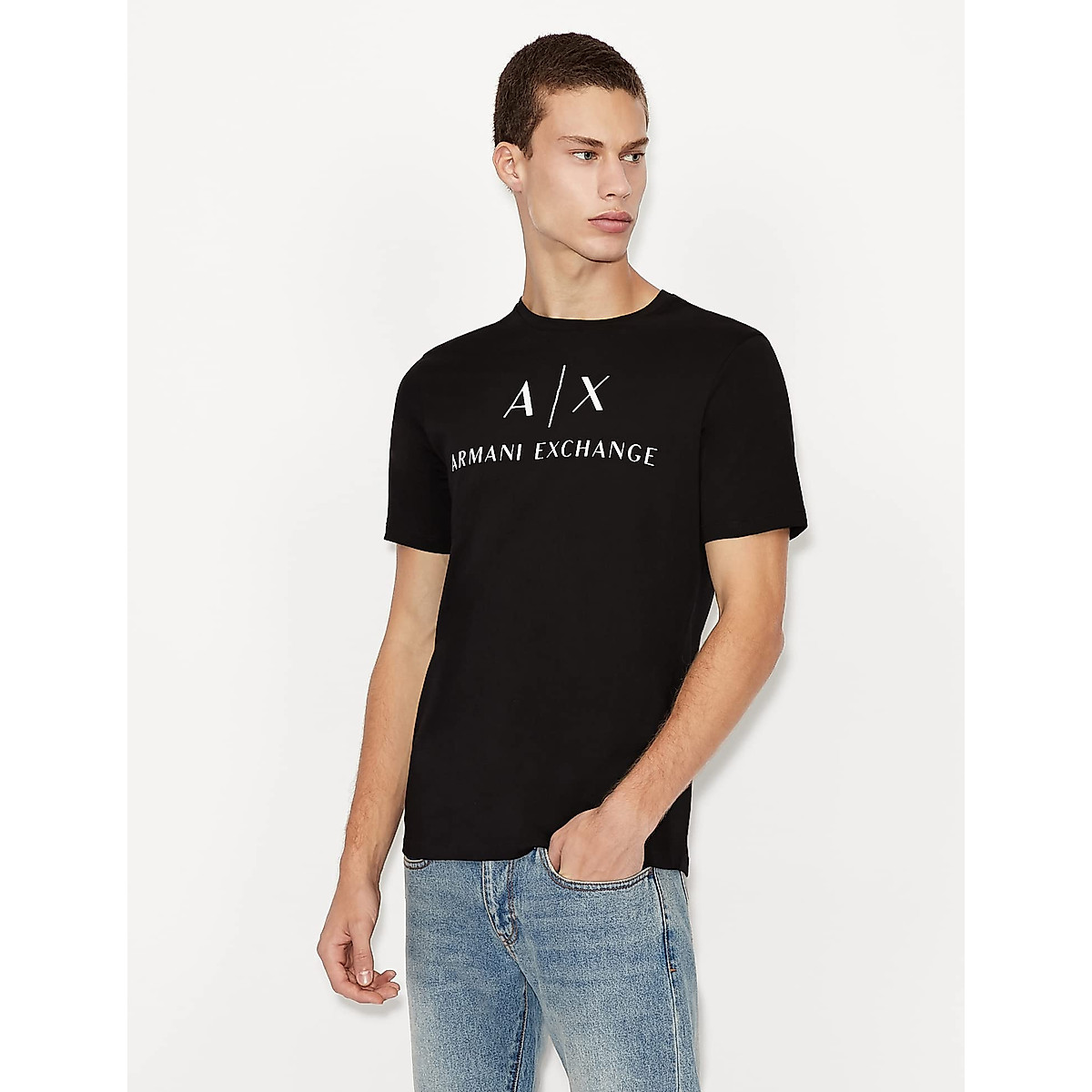 A|X ARMANI EXCHANGE mens Classic Crew Logo Tee T Shirt, Black, Medium US