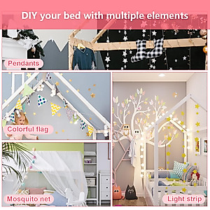 Lakifun Twin Size Floor House Bed for Kids,Metal Floor Bed Frame Montessori Bed with Roof and Guardrails,Twin Low House Bed Playhouse Bed for Children Girls and Boys, Pink(Enclude Bed Slats)