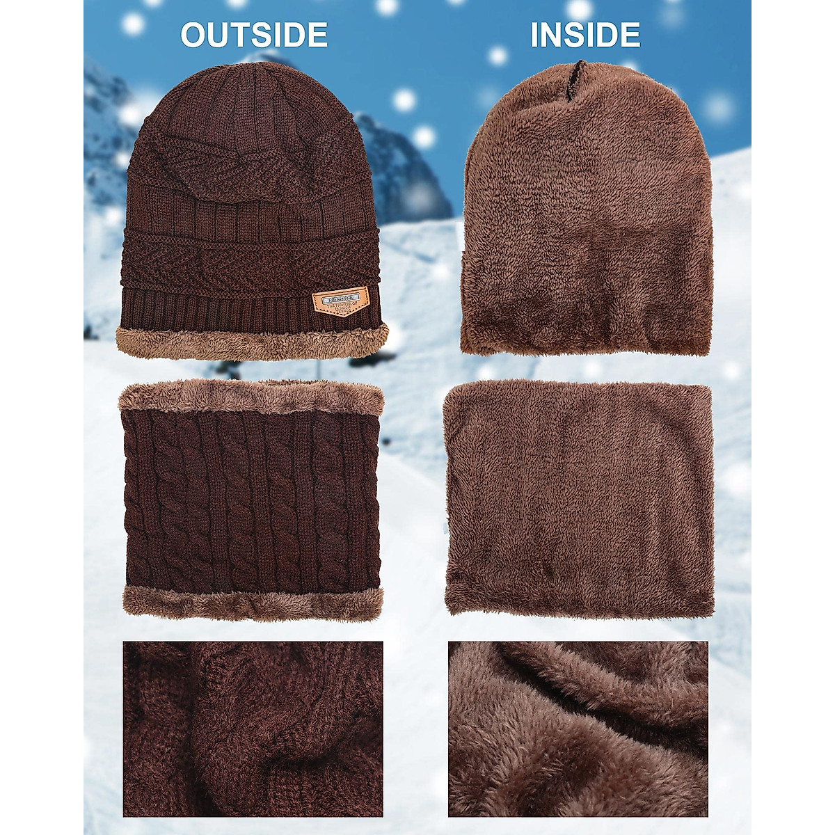 12 Pieces Winter Hat Scarf Gloves Set Snow Beanie Hat Knit Skull Caps Touch Screen Mittens Warm Neck Warmer for Men Women Cold Weather Skiing, 4 Colors