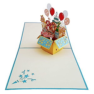 iGifts And Cards Happy 80th Blue Birthday Party Box 3D Pop Up Greeting Card – Eighty, Awesome, Balloons, Unique, Celebration, Feliz Cumpleaños, Fun, Fabulous