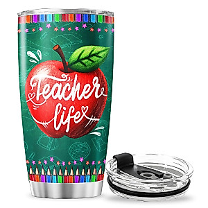 JENOIS For Steel Music Gift Women Stainless Teachers Cups Tumblers Appreciation Pack Coffee, Teacher Inspire, Tumbler 20 Oz With Lid And Straw, Teacher Gifts