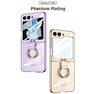 SHIEID Samsung Z Flip 5 Case with Ring, Galaxy Z Flip 5 Case with Screen Protector Electroplating Border Design Protective Cover for Samsung Galaxy Z Flip 5, Mist Gold