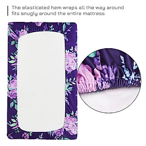 Pack N Play Sheets Portable Playard Mini Crib Mattress Sheet Soft Breathable Playard Cover for Baby Girl Purple Flower