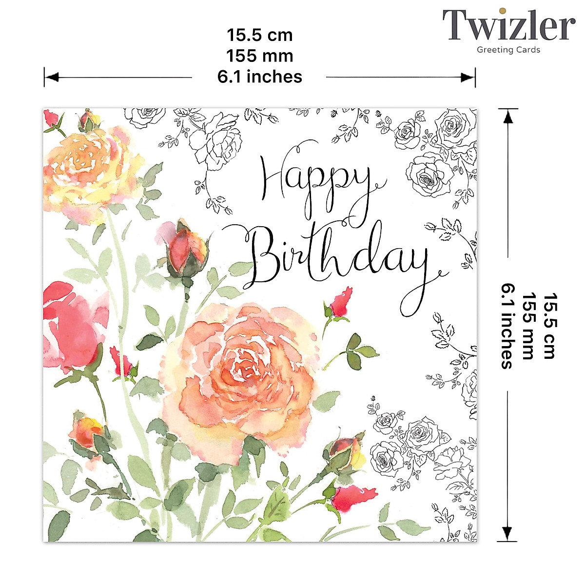 TWIZLER Floral Happy Birthday Card, Multicolor, 6.1 x 6.1 in