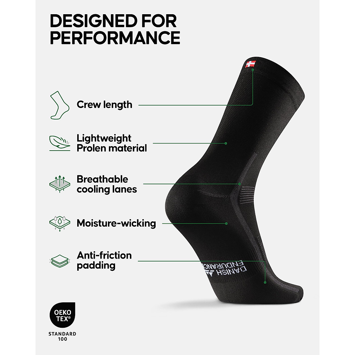 DANISH ENDURANCE 3 Pack Cycling Socks, Breathable Crew Bike Socks, Men & Women, Black, Medium
