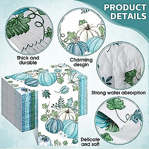 Qilery 200Pcs Thanksgiving Blue Pumpkins Napkins 3 Ply Fall Dinner Paper Guest Napkins Autumn Disposable Paper Napkins Hand Towels for Kitchen Thanksgiving Harvest Farmhouse Party or Event (Rectangle)
