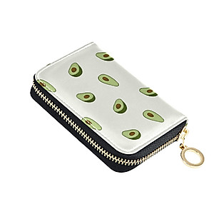 Seamless Green Avocado with Brown Seed Background Credit Card Coin wallet, Key Change Organizer Zipper Purse Compact Clutch Pouch Pocket, RFID Blocking Women Leather Card Holder