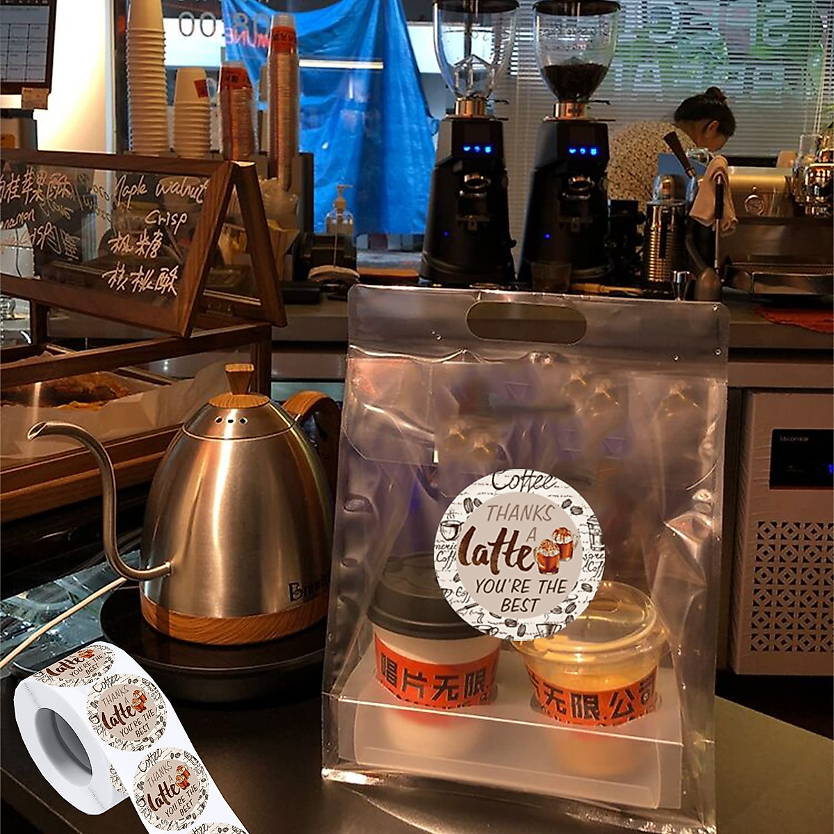 2 inch Thanks A Latte Appreciation Thank You Stickers Coffee Holiday Themed Sticker Labels for Party Favors,Small Business,Packaging Seals 500pcs