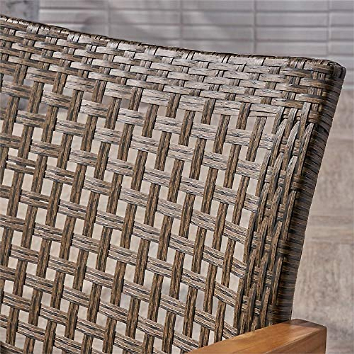 Great Deal Furniture Viola Outdoor Wood and Wicker Club Chairs (Set of 2), Teak Finish and Mixed Mocha