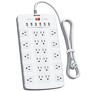 Power Strip, SUPERDANNY Surge Protector with 22 AC Outlets and 6 USB Charging Ports+ 【6.5Ft & 22 Outlets & 6 USB Ports】 1050J Surge Protector Power Strip SUPERDANNY Flat Plug Extension Cord