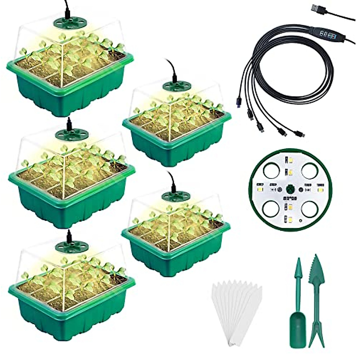 ANTUGLBAR Seed Starter Tray with Grow Light 5 Packs Seedling Starter Trays with Smart Controller Timer, Dimmable, Seed Starting Trays Kit High Humidity Dome Indoor Gardening Plant Germination Trays