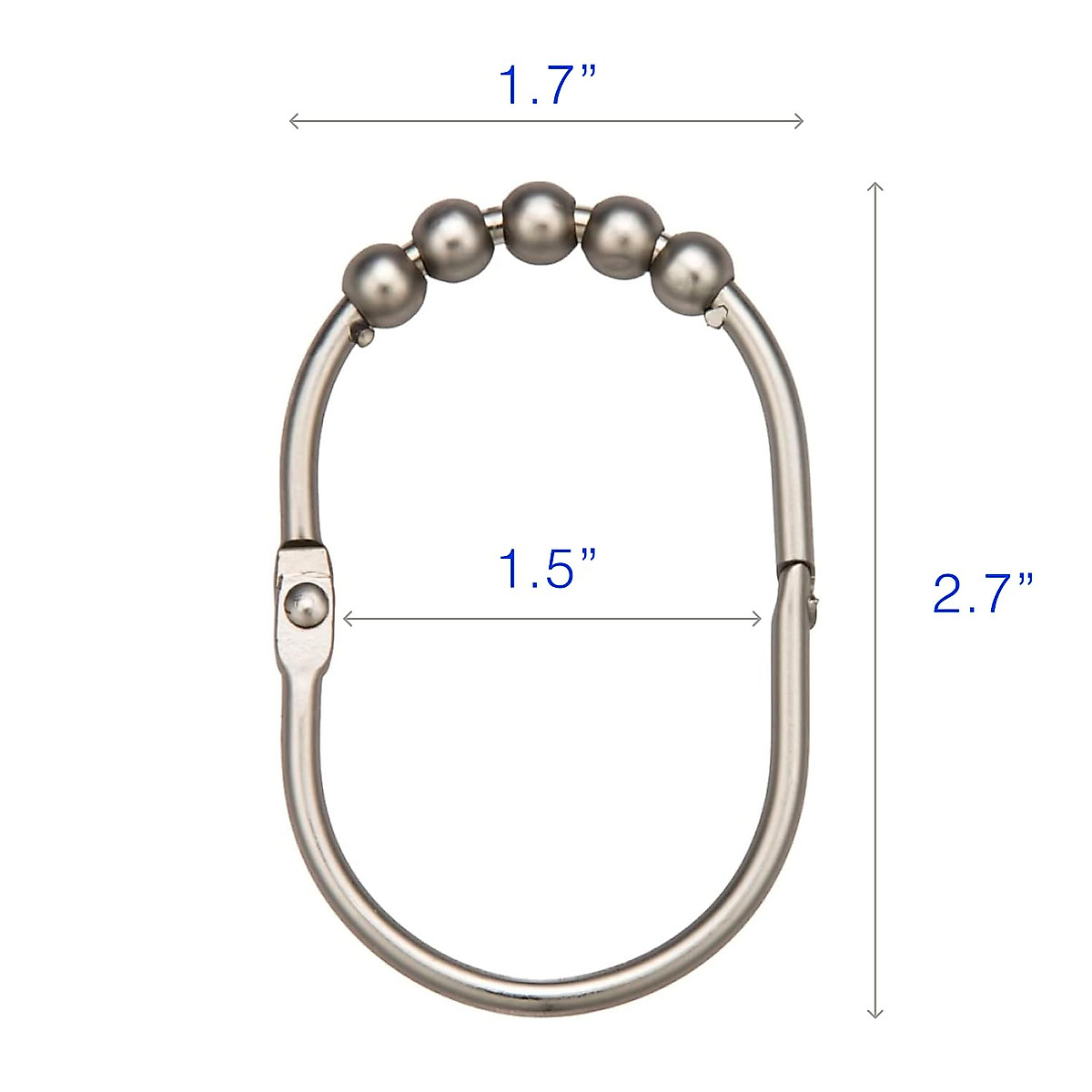 2LB Depot Wide Shower Curtain Rings/Hooks Set, Decorative Brushed Satin Nickel Finish, Easy Glide Rollers,100% Rustproof Stainless Steel, Set of 12 Rings for Shower Rods. Rust Proof Shower Hooks Rings