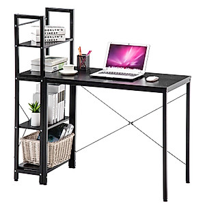TimmyHouse Table Computer Desk with 4 Tier Bookshelves Multipurpose Study Home Office