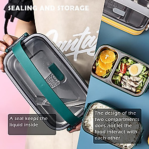 HEWOOH Bento Box Adult Lunch Box (74 Oz Large Capacity), Reusable, Including Lunch Bag, Fork And Spoon, 3 Dividers, Suitable For Work, School, Picnic, Dishwasher And Microwave Safe. （Green）