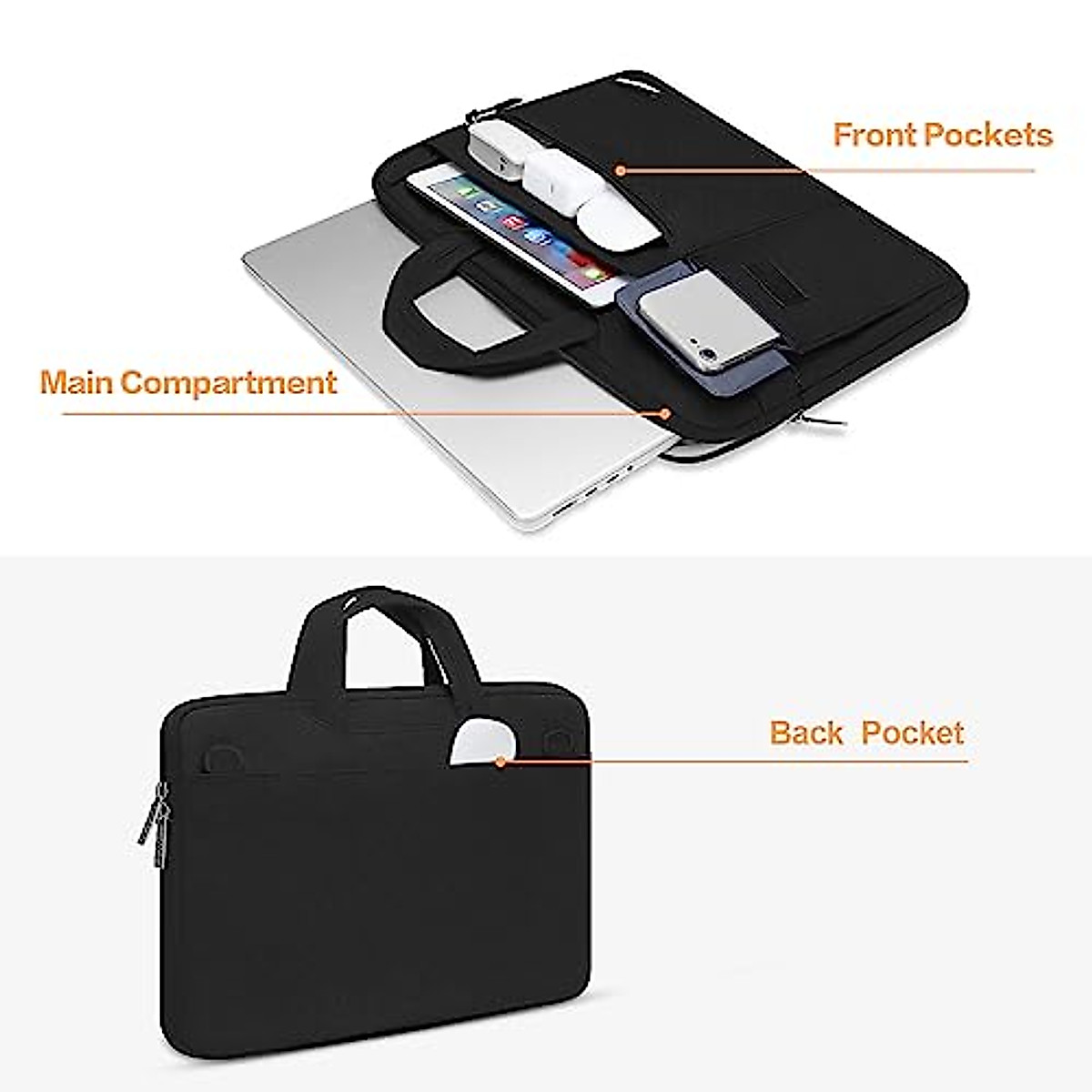 MOSISO Laptop Shoulder Bag Compatible with MacBook Air/Pro,13-13.3 inch Notebook,Compatible with MacBook Pro 14 inch 2023-2021 A2779 M2 A2442 M1,Polyester Flapover Briefcase Sleeve Case, Black