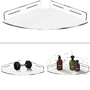 GEERFAY Acrylic Corner Shower Caddy Shelf 2 Pack with Adhesive, Wall Mount No Drilling Traceless Adhesive Bathroom Storage Organizer