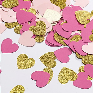 Hot Pink Gold and Pink Heart Confetti Table Decoration for Love Valentine's Day Baby Shower Birthday Wedding Bridal Hen Party,1.2 inch in Diameter,200 Counts