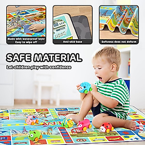 XQW Baby Toys Soft Cars for Toddlers 1-3,Rubber Toy Cars for 1+ Year Old Boys Girls,6pcs Push and go Toys car with 57"*38.5" playmat,Toddler Educational Toys Cars Gift for 1 2 3 4 Year Old boy Girl