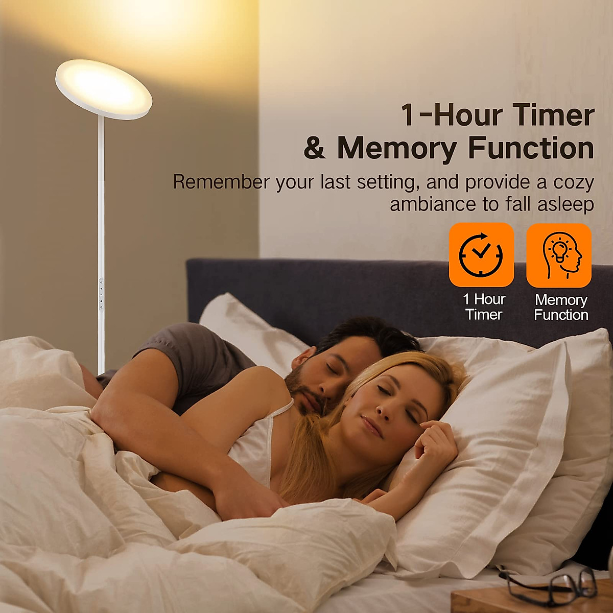 OUTON Floor Lamp, 30W/3000LM LED Modern Torchiere Sky Lamp, Bright Dimmable Standing Tall Lamp with 4 Color Temperatures, Remote Touch Control, 1 Hour Timer for Living Room Bedroom Office, White