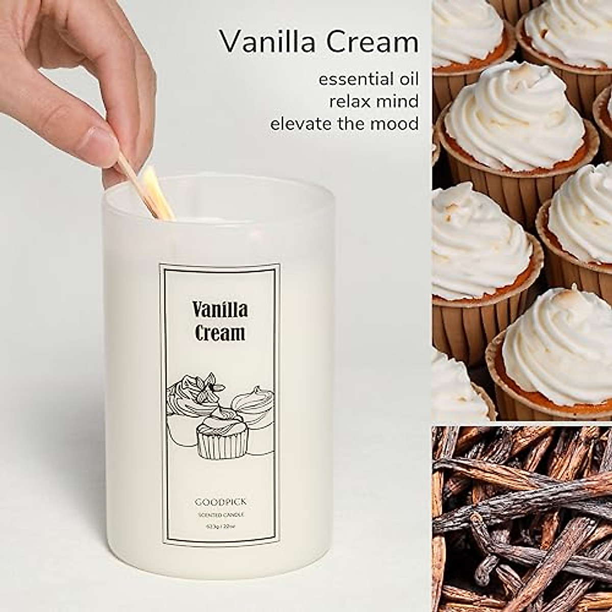 Goodpick Vanilla Scented Candle 22 oz, Decorative Candles for Home Fragrance, Gifts for Women, Christmas Gift, Birthday, Friendship Gifts, Aromatherapy Candle, 2 Wicks Large Candle Jar, Soy Candles