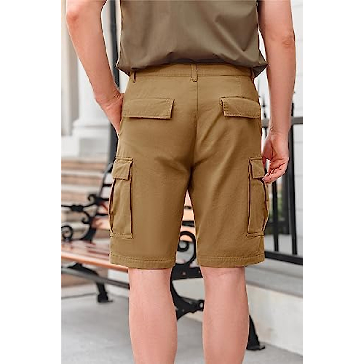 Gafeng Men's Cotton Cargo Shorts Twill Casual Lightweight Outdoor Hiking Relaxed Fit Trousers Khaki