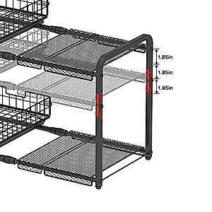Expandable Under Sink Organizers and Storage, 2-Tier Cabinet Organizer Shelf with 2 Slide-out Baskets, Adjustable Large Under Sink Storage Racks for Bathroom Kitchen,Black