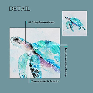 Zessonic Sea Turtle Wall Decor for Bathroom - Teal Sea Turtle And Seahorse Coastal Artwork with Texture Wall Art for Kids Room, Nursery Room, 12"x12"x2