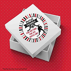 Hockey Themed Birthday Party Thank You Sticker Labels for Boys, 40 2" Party Circle Stickers by AmandaCreation, Great for Party Favors, Envelope Seals & Goodie Bags