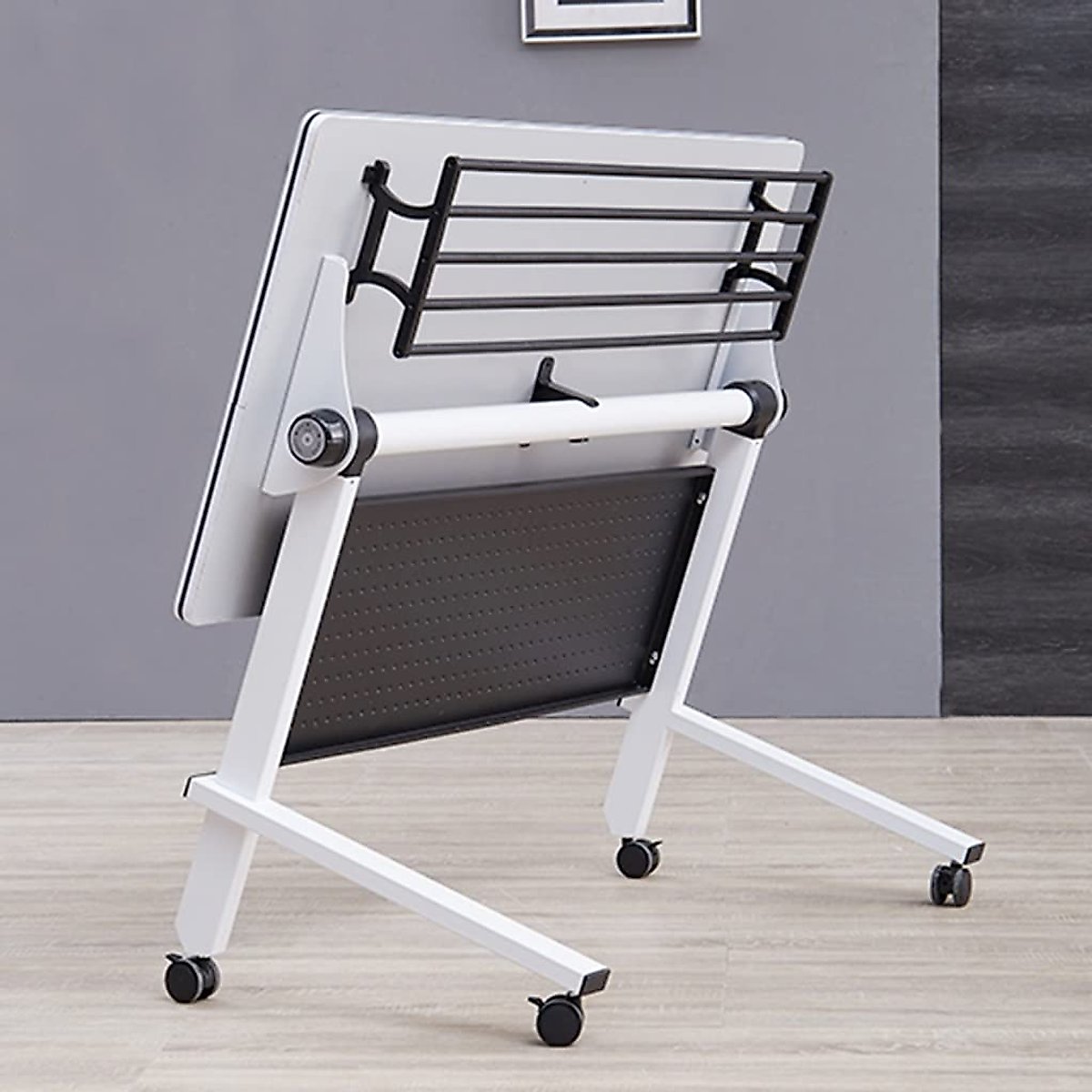 GUINJO 4 pcs Flip Top Mobile Training Table with Modesty and Lockable Wheels,Ready to Unfold and Use, Foldable Conference Tables (Color : White, Size : 120 * 60 * 75cm)