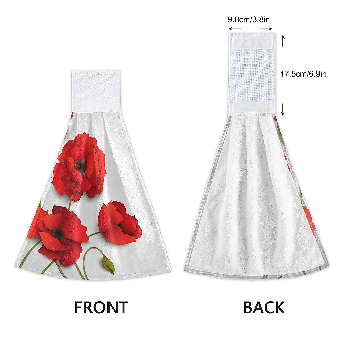 Spring Red Poppy Kitchen Hanging Towel 12 x 17 Inch Rose Blossom Floral Flowers Hand Tie Towels Set 2 Pcs Tea Bar Dish Cloths Dry Towel Soft Absorbent Durable for Bathroom Laundry Room Decor