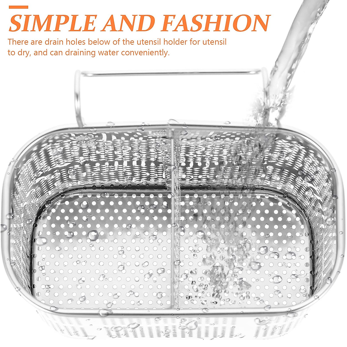 UPKOCH Stainless Steel Utensil Silverware Holder Organizer Drying Rack Basket Holder with Hooks Chopstick Holder for Dishwasher