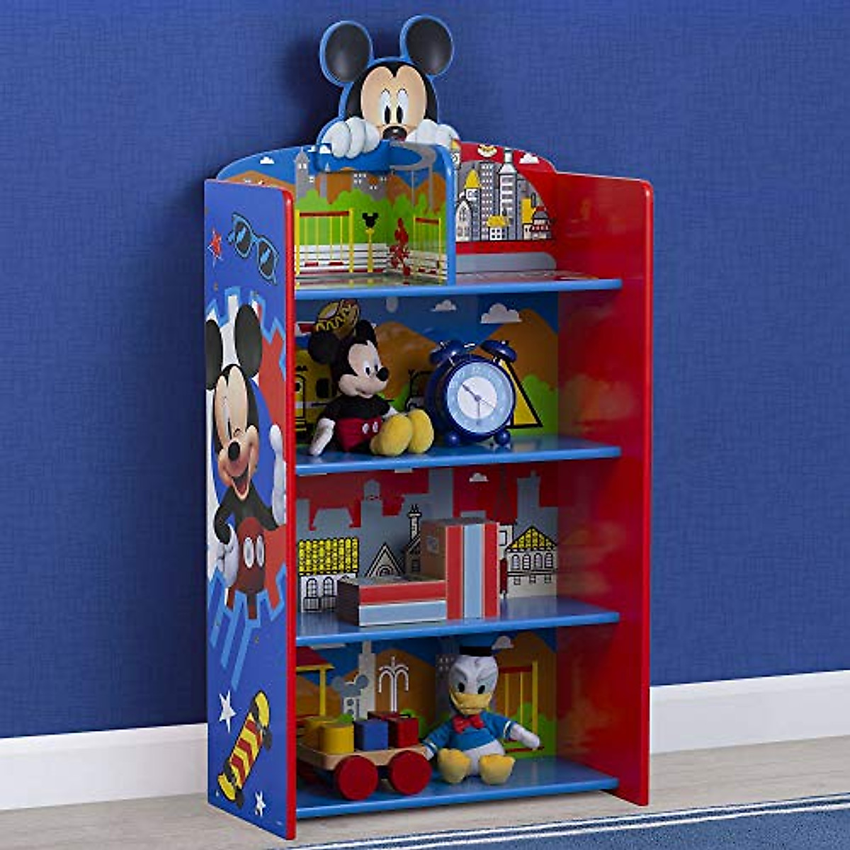 Delta Children Wooden Playhouse 4-Shelf Bookcase for Kids, Mickey Mouse