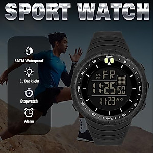 Men Digital Watch Waterproof Sports Military Watch Tactical Watches for Men Wrist Watch Big Face LED Backlight Alarm Stopwatch