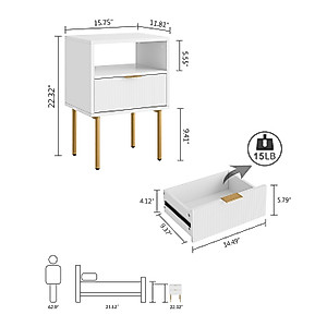 Aienvey Nightstand, Drawer Night Stand for Bedroom, Small Side Table with Drawer, Bedside Furniture, End Table with Gold Frame for Bedroom, Living Room (White Stripe, 1 Drawer)