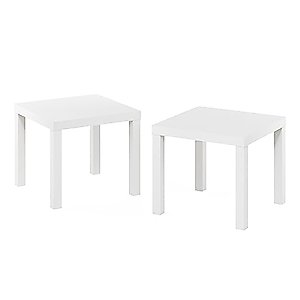 Furinno Classic Homey Square Parsons Side End Table, Set of 2, White