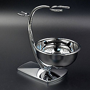 Luxury Premium Quality Set of Chrome Shaving Stand with Shaving Bowl - Compatible with MOST Manual Razors and Brushes