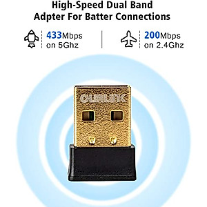 OURLINK 600Mbps AC600 Dual Band USB WiFi Dongle & Wireless Network Adapter for Laptop/Desktop Computer - Backward Compatible with 802.11 a/b/g/n Products (2.4 GHz 150Mbps, 5GHz 433Mbps)