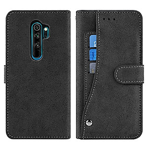Asuwish Compatible with Xiaomi Redmi Note 8 Pro Wallet Case and Tempered Glass Screen Protector Flip Credit Card Holder Stand Lanyard Cell Accessories Phone Cover for Redme Note8 8pro Women Men Black