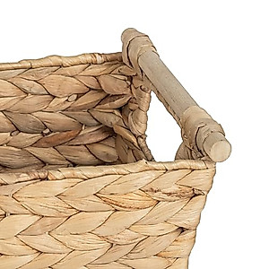 Wicker Trash Basket with Wooden Handles | Wicker Bathroom Trash Can | Woven Trash Can | Wicker Waste Basket for Bathroom, Bedroom, Living Room, Office