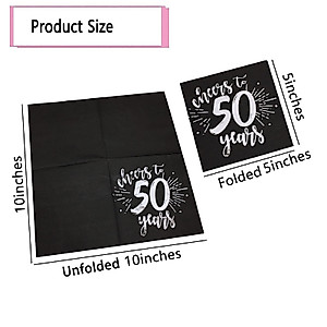 50Pieces Silver50th Birthday Celebration Party Decorative NapkinBlack50th Birthday Decorative Men's and Women's Party Supplies Cocktail Napkins in a black, Cheers to 50 Years