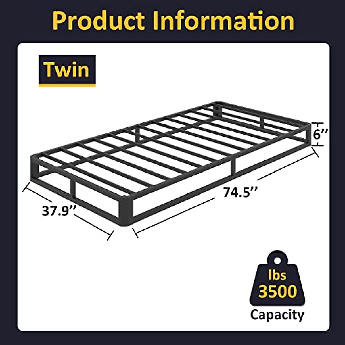 Firpeesy 6 Inch Twin Bed Frame with Round Corner Edges, Low Profile Twin Metal Platform Bed Frame with Steel Slat Support, No Box Spring Needed/Easy Assembly/Noise Free Mattress Foundation