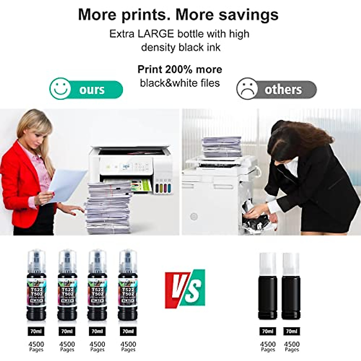 Spaceink T502 T522 Ink Refill Black for Ecotank ET-2720 ET-2760 ET-2800 ET-15000 ET-3760 ET-2750 ET-4800 ET-4760 ST-2000 ET4850 ET-2850 Priter(Black*4 Pack)