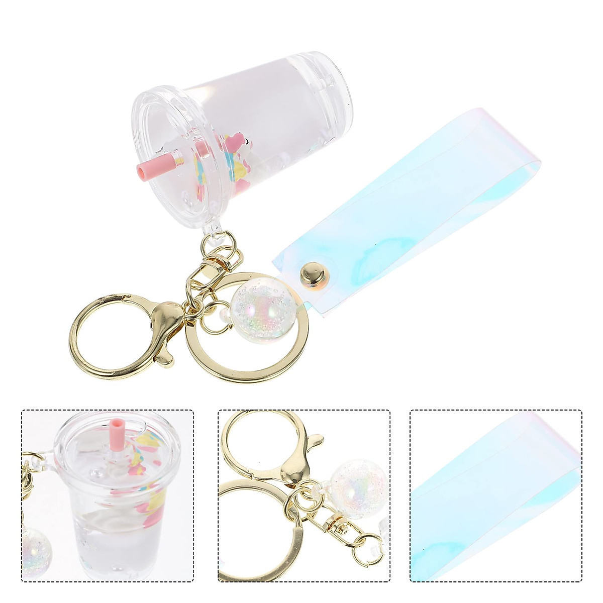 PRETYZOOM Kawaii Liquid Keychain Boba Tea Unicorn Keychain Floating Liquid Quicksand Milk Tea Keychain Lucky Bottle Keychain for Women
