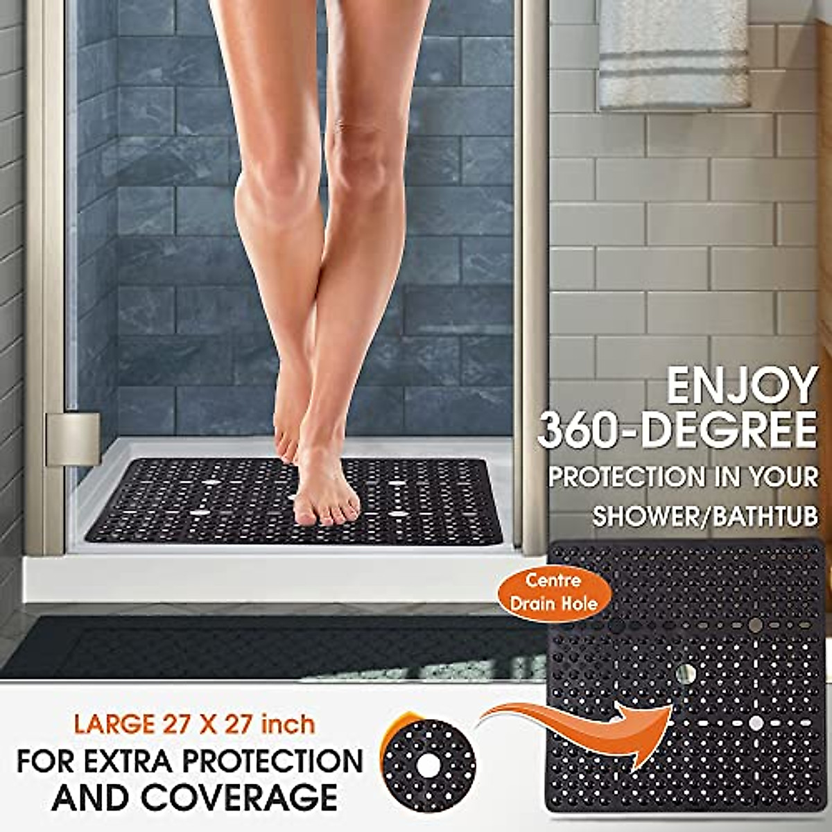 ENKOSI Large Square Shower Mat Non Slip - Non Slip Shower Mats - Clear Shower Mats for Showers Anti Slip - Shower Floor Mat - Shower Non Slip Mat - Bathroom Shower Mat - Shower Bath Mat (Clear 27x27)